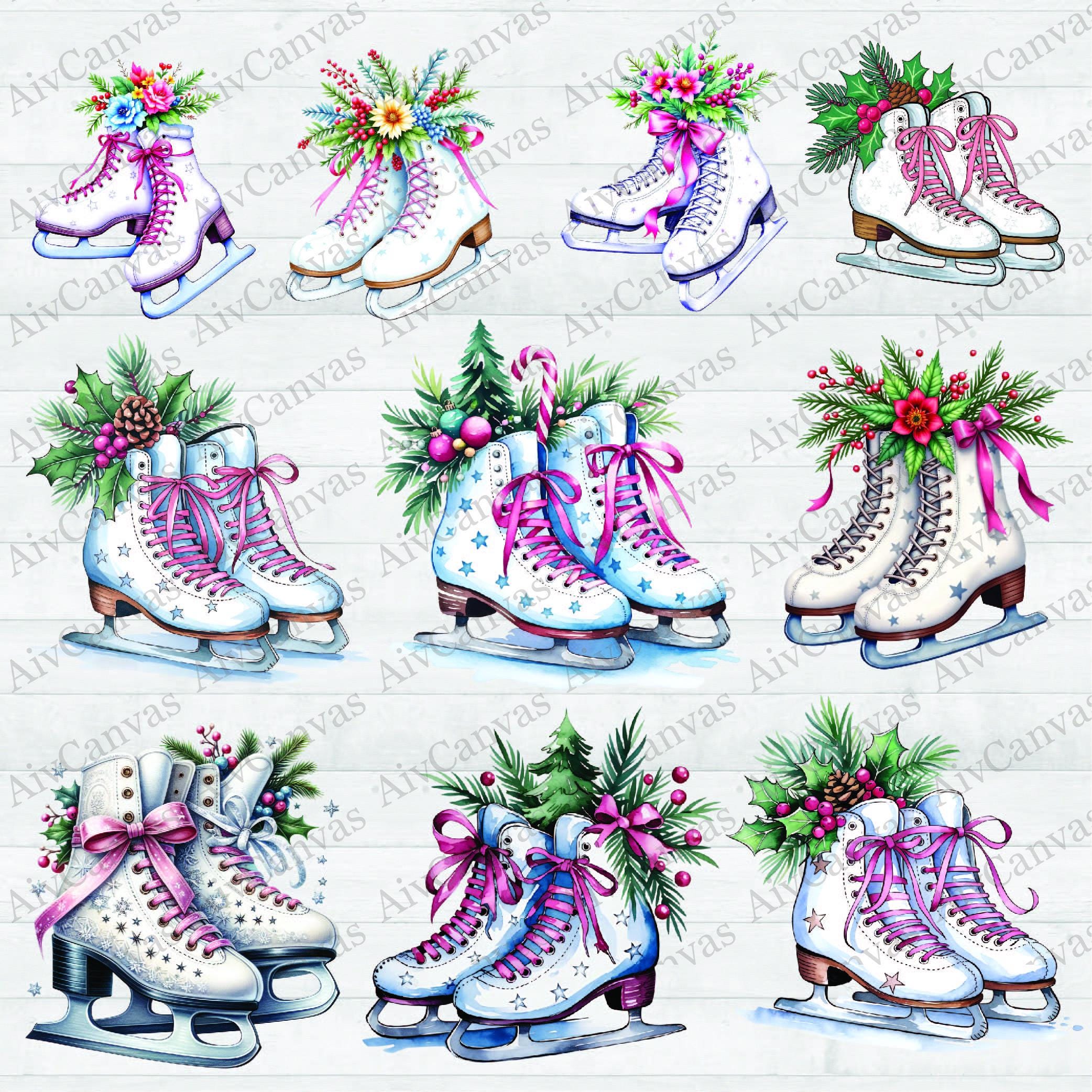 Watercolor Christmas Ice Skates Clipart Bundle, Ice Skates PNG, Skating ...