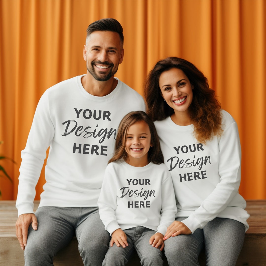 Gildan 18000 Mockup Family White, Family Mockup White Sweatshirt ...
