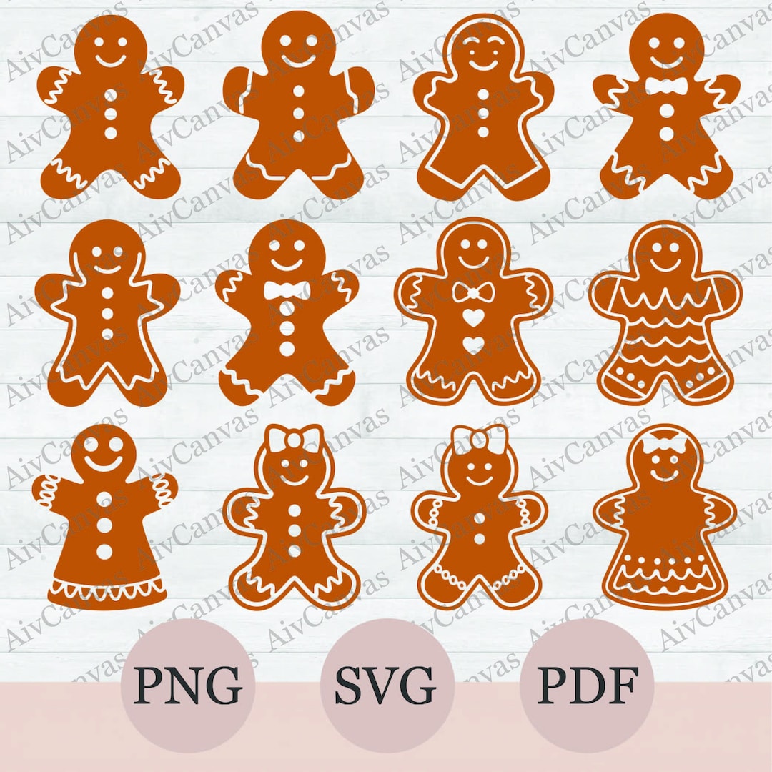 Gingerbread SVG Bundle, 12 Christmas Gingerbread Clipart, Gingerbread ...