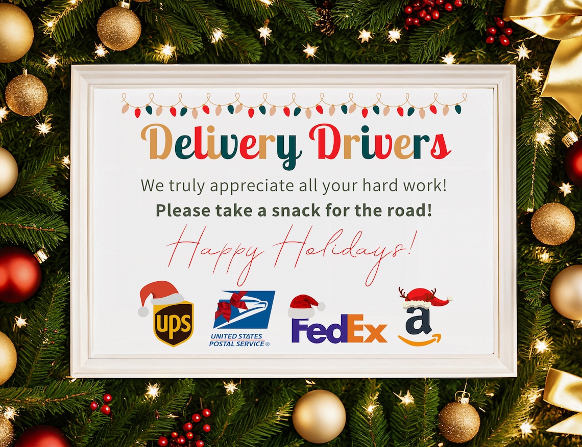 Delivery Driver Thank You Sign, Christmas Delivery Driver Snack Sign ...