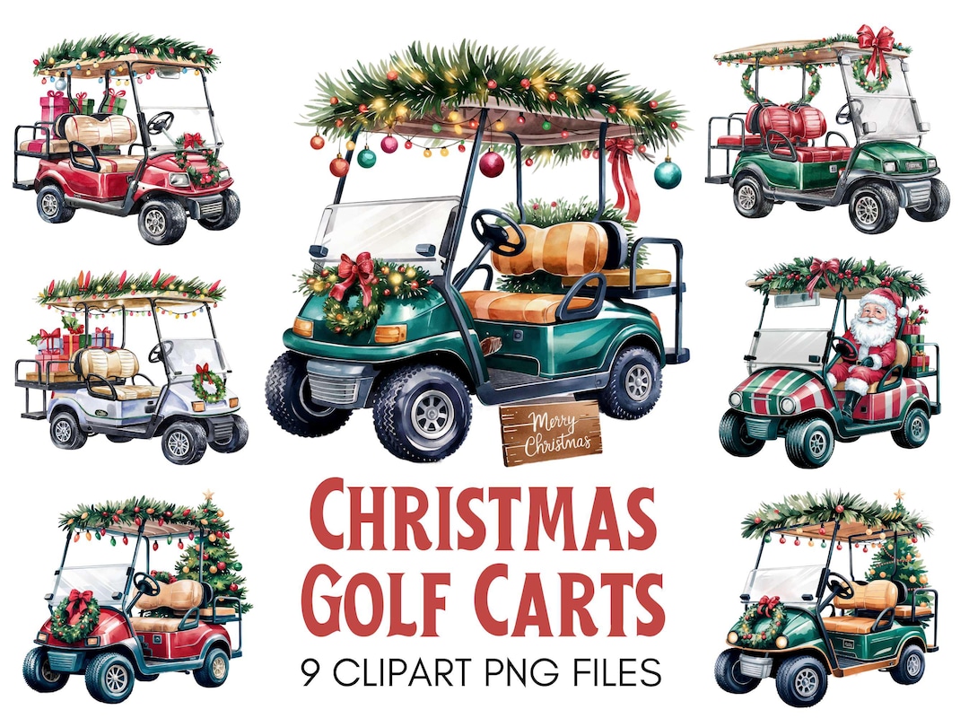 Christmas Golf Cart Clipart Png Bundle, Christmas Golf Designs ...