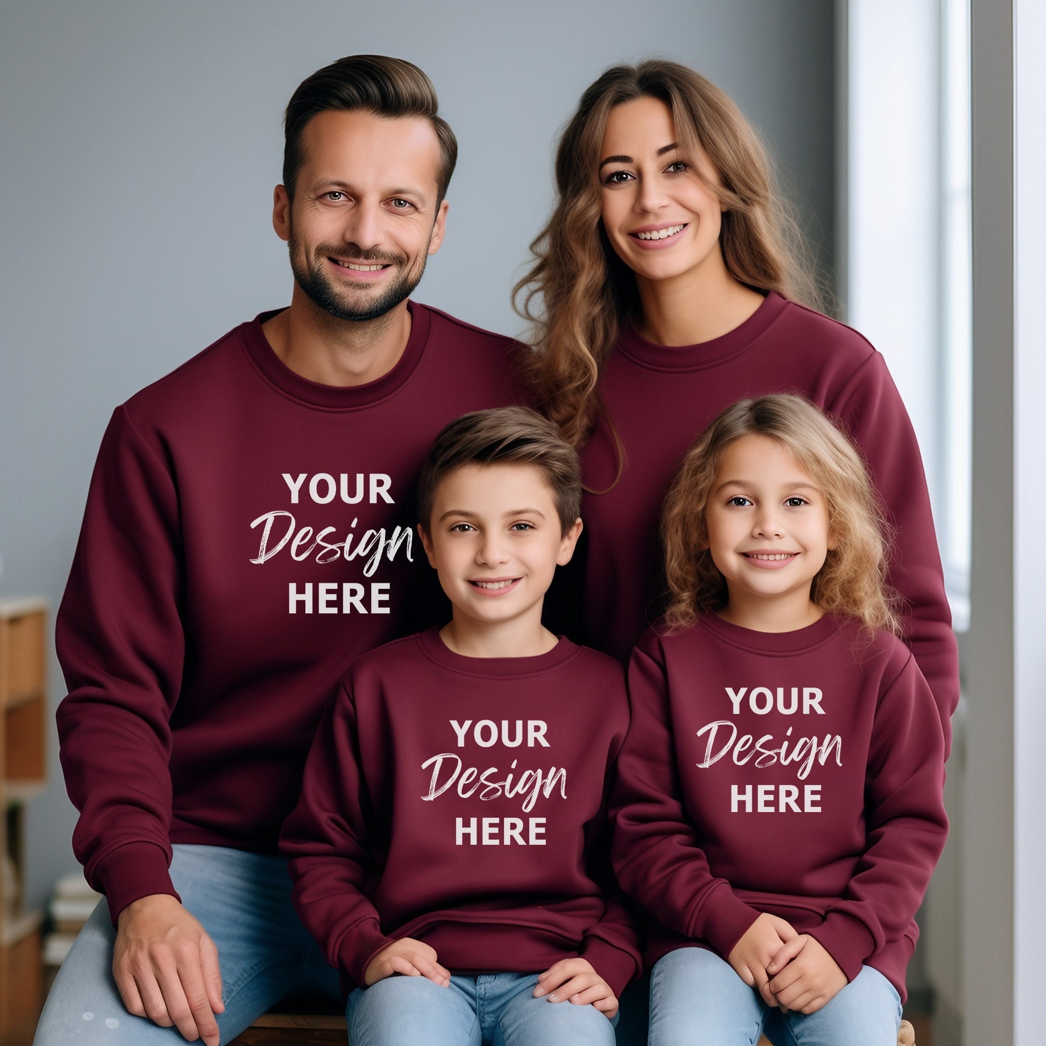Gildan 18000 Mockup Family Maroon, Family Mockup Maroon Sweatshirt ...