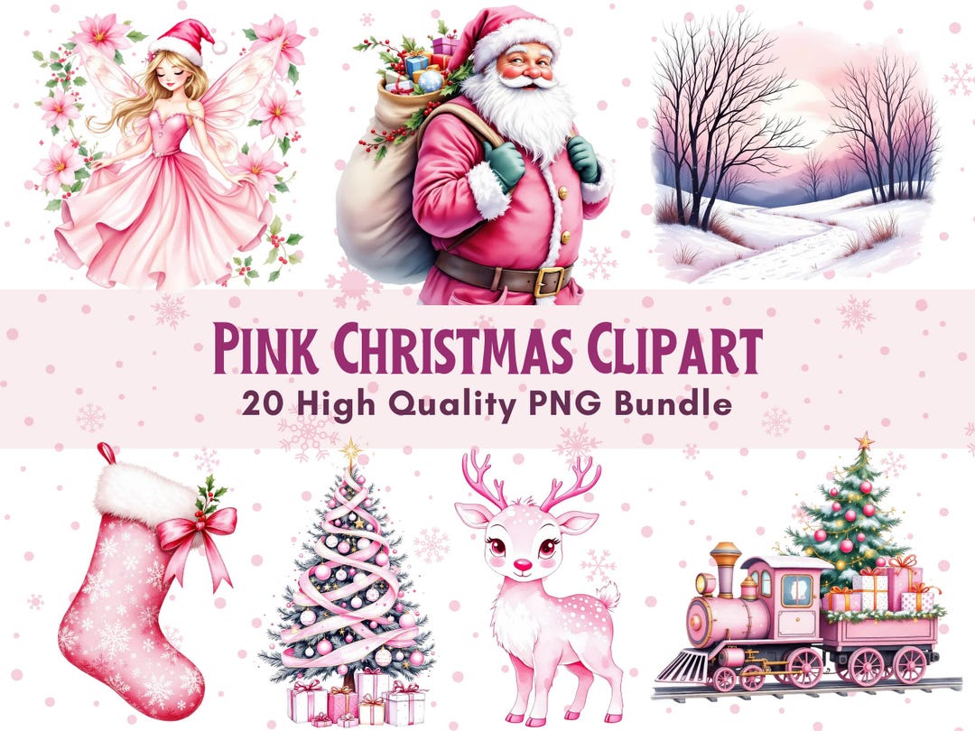 Pink Christmas Clipart Bundle, Pink Christmas Png for Sublimation, Pink ...