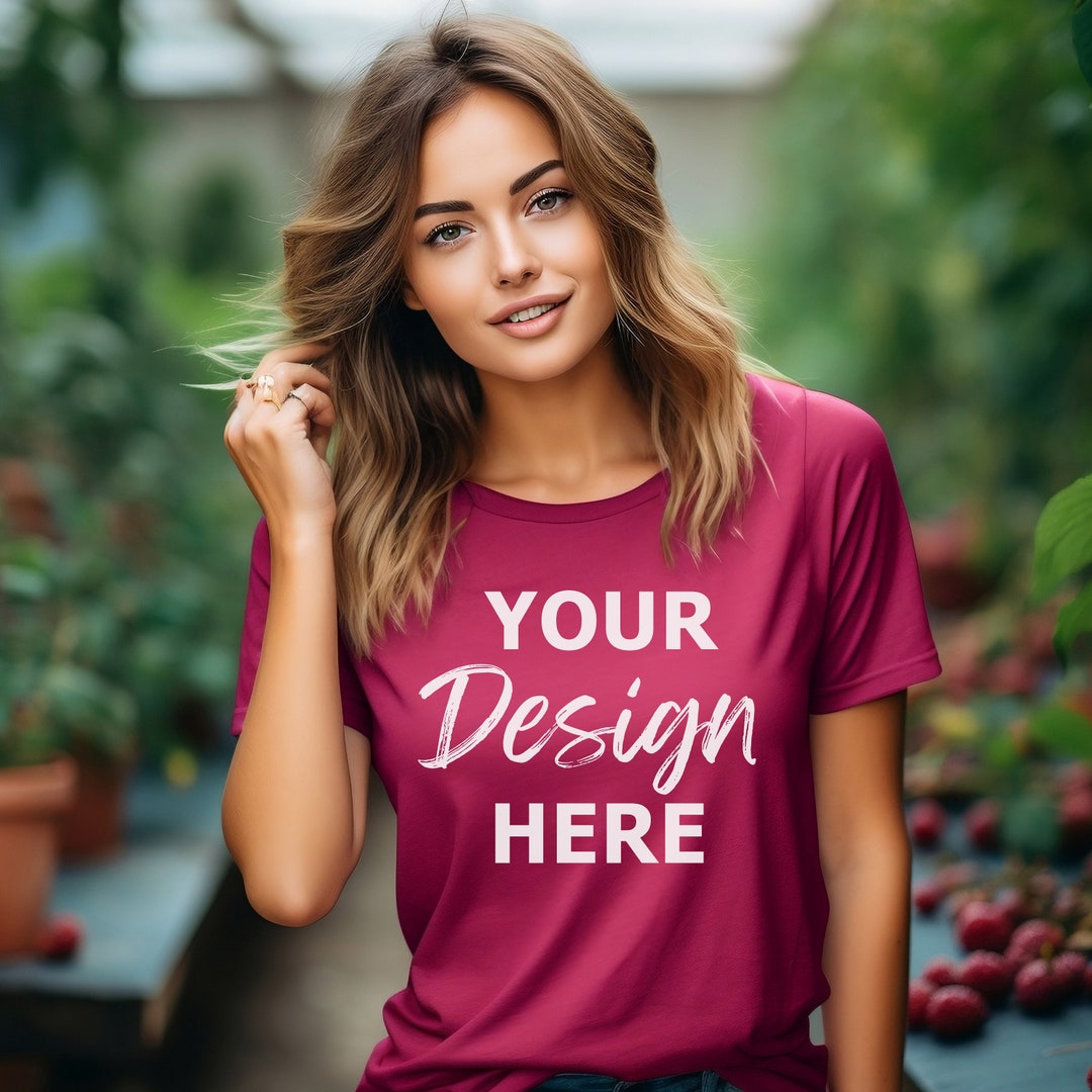 Berry Bella Canvas 3001 Mockup, Bella Canvas Mockup, Berry T-shirt ...