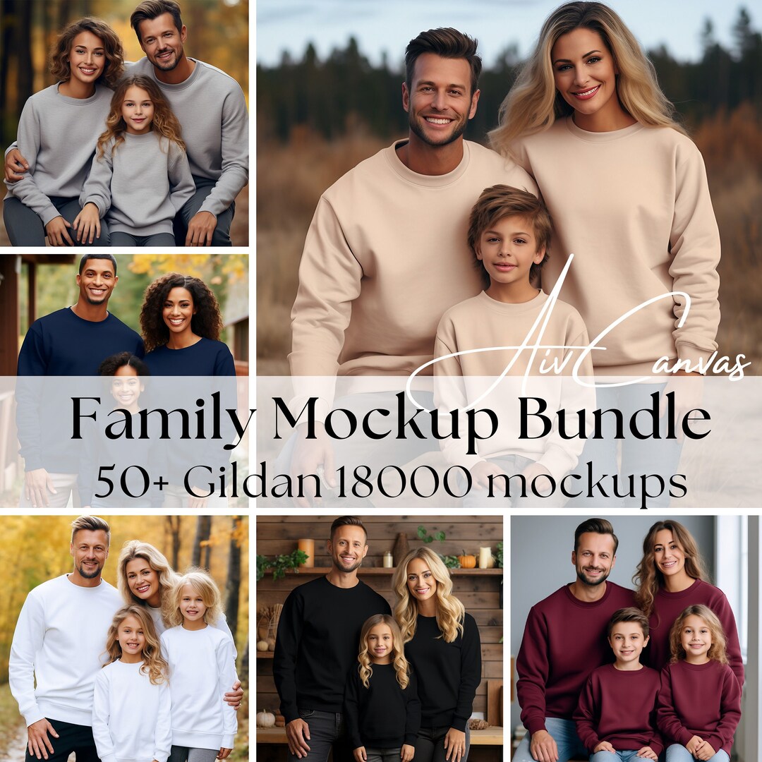 Family Mockup Bundle, Gildan 18000 Mockup Bundle, Family Sweatshirt ...