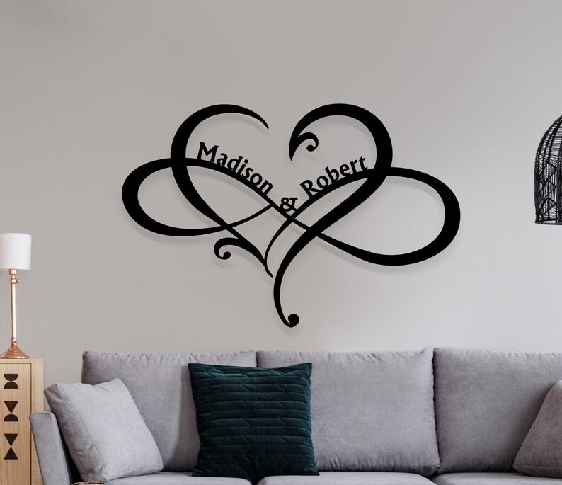 Customizable Love Heart Metal Signs - Personalized Couple Names Decor ...