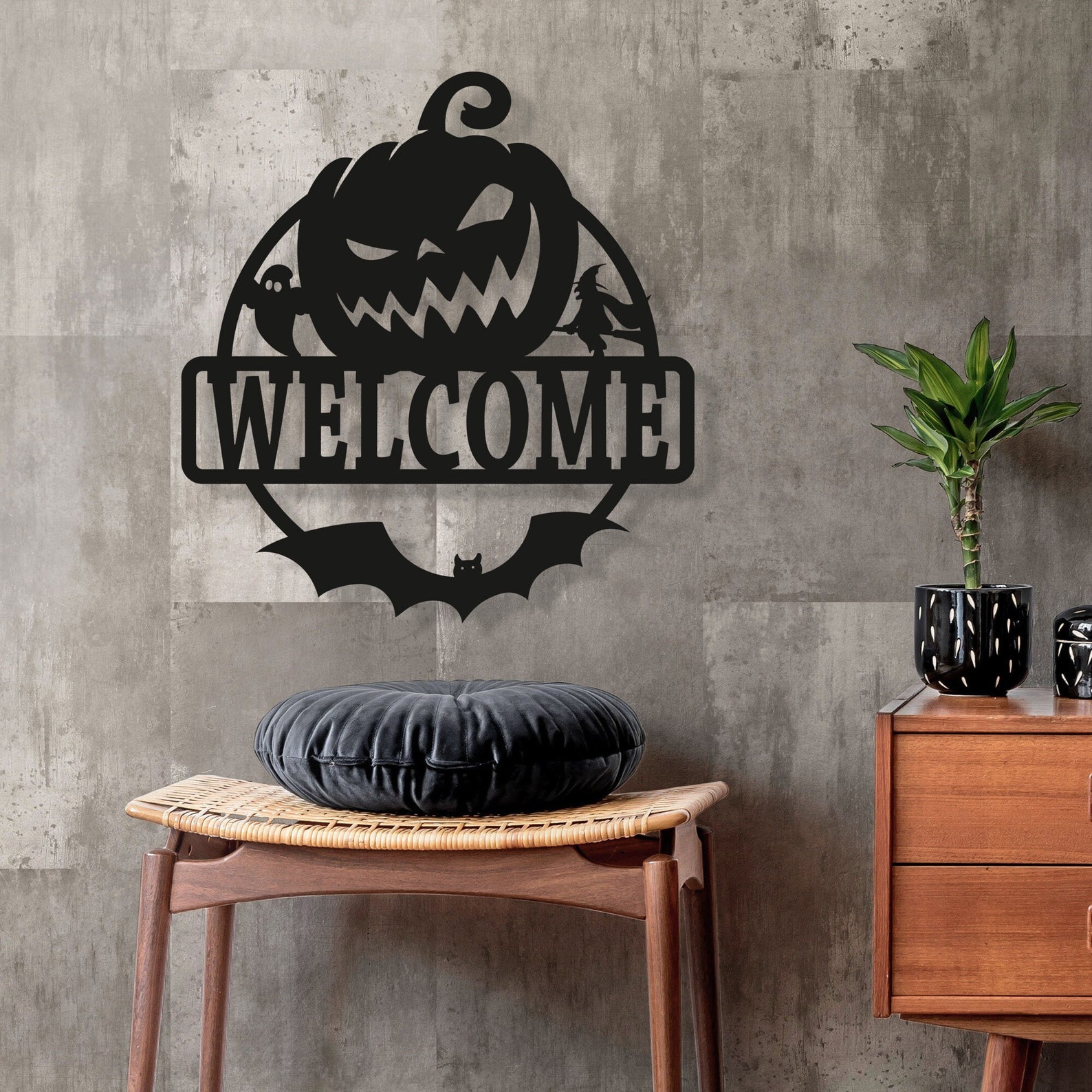 Spooky Halloween Pumpkin Welcome Metal Sign - Door Hanger - Etsy