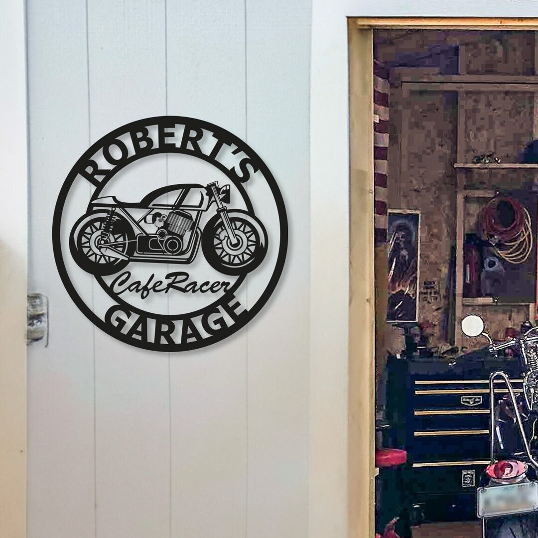 Custom Cafe Racer Garage Sign - Personalized Motorcycle Wall Art - Etsy