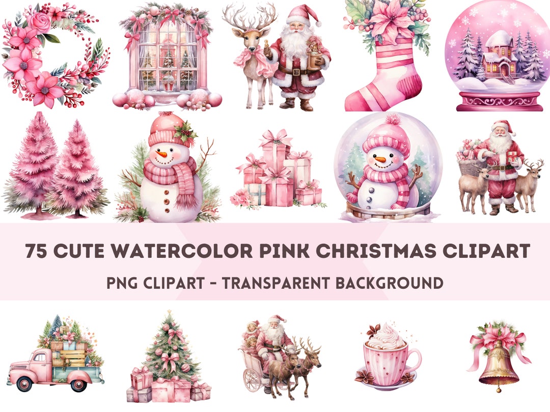 75+ Watercolor Pink Christmas Clipart PNG Bundle - Pink Winter ...