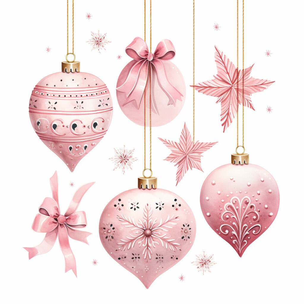75 Watercolor Pink Christmas Clipart PNG Bundle Pink Winter Christmas ...