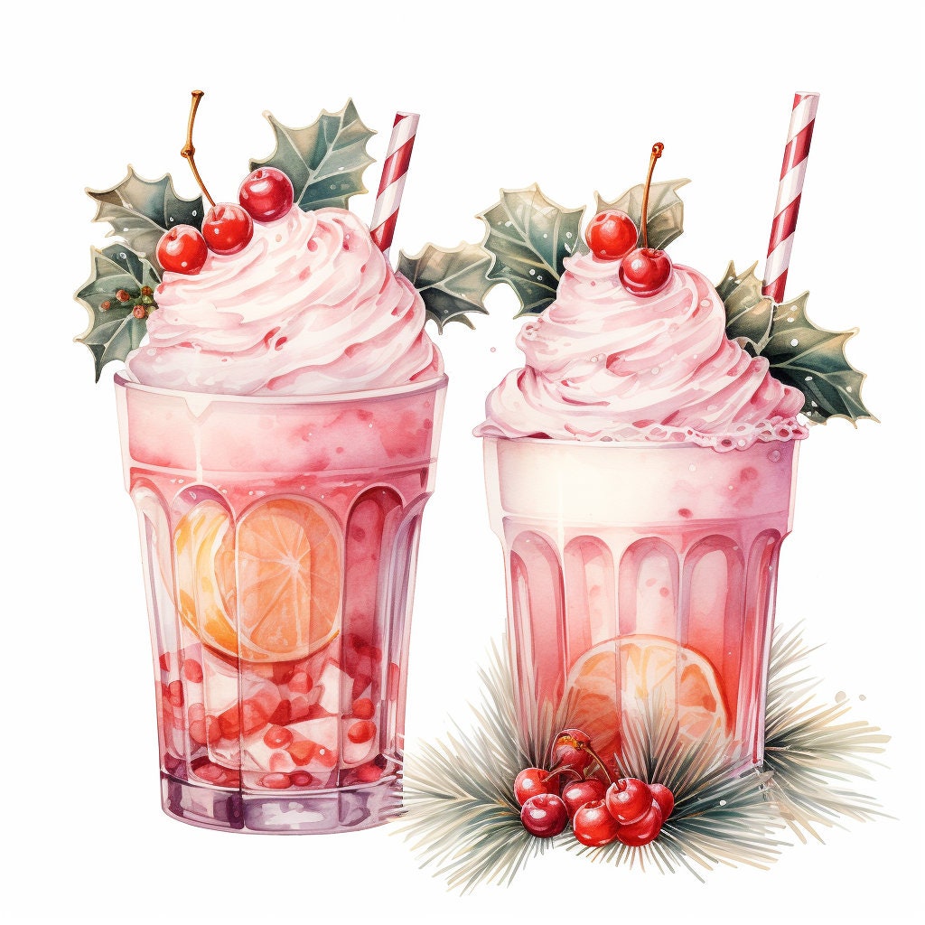 75 Watercolor Pink Christmas Clipart PNG Bundle Pink Winter Christmas ...