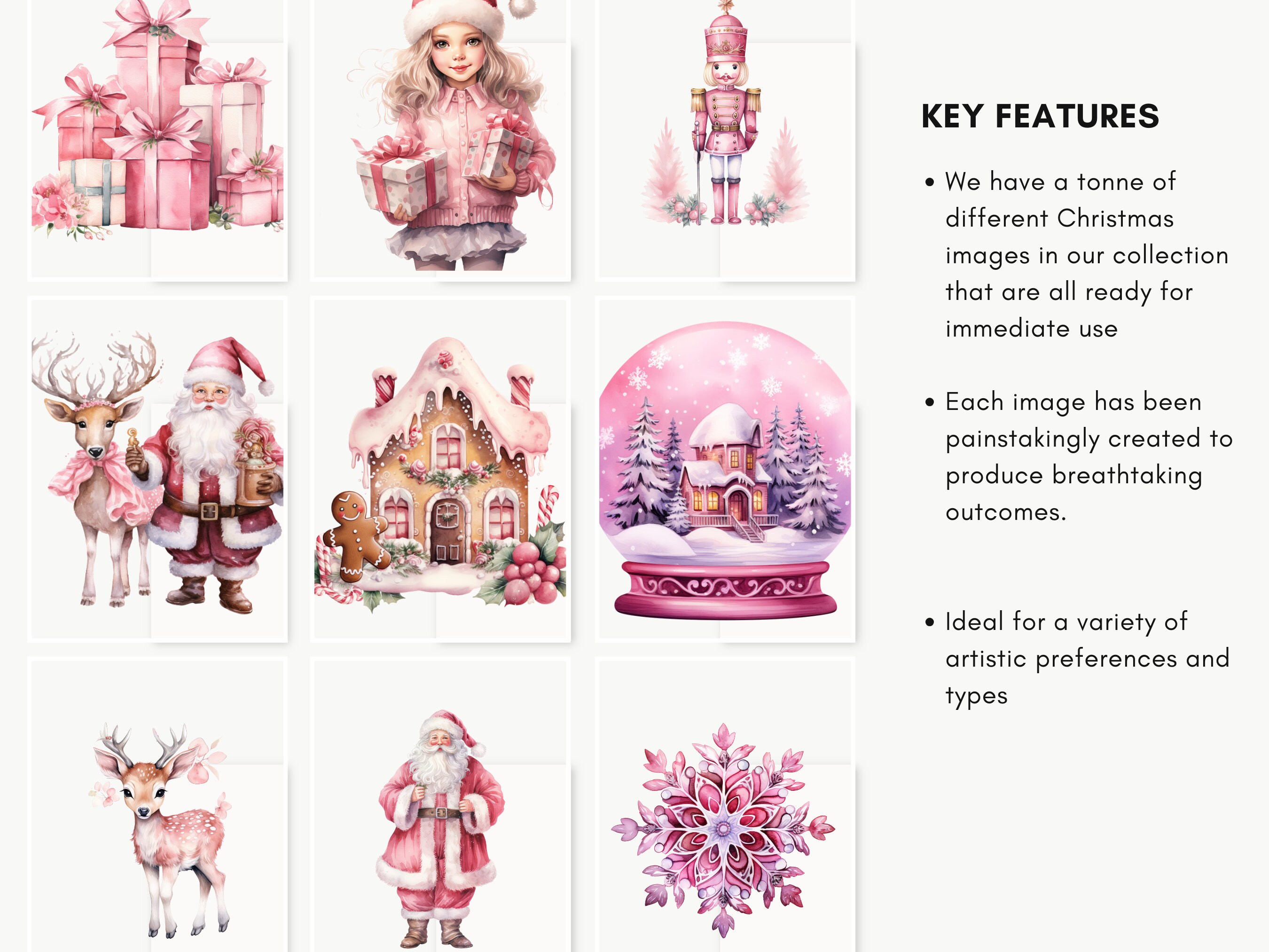 75 Watercolor Pink Christmas Clipart PNG Bundle Pink Winter Christmas ...