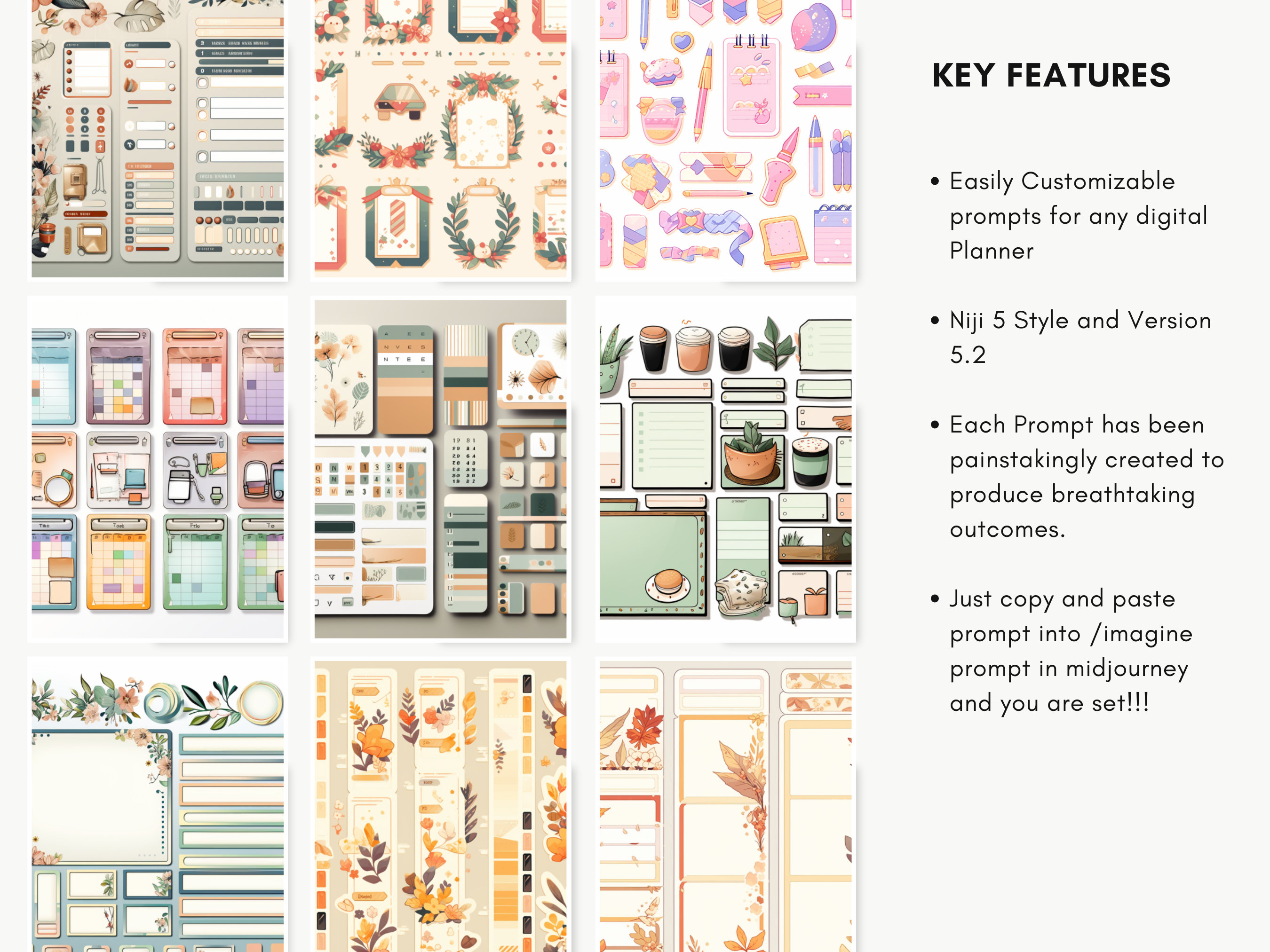 100+ Midjourney Prompts Planner Clipart Stickers Journal Stickers ...