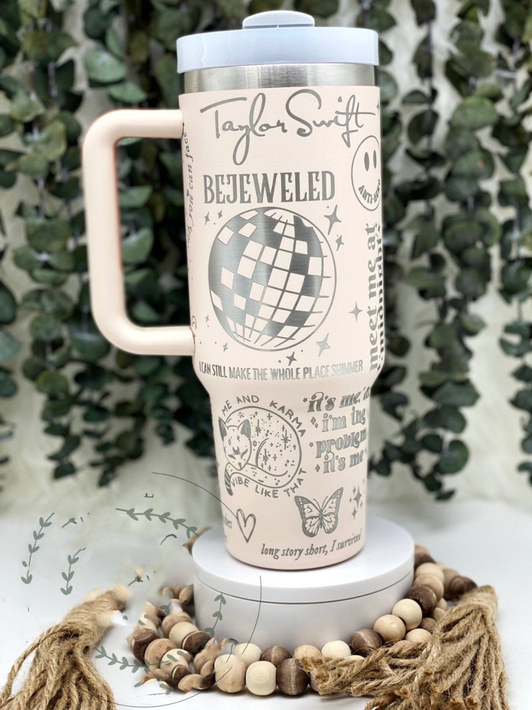40oz Engraved Taylor Swift Tumbler With Handle Stanley Dupe Etsy