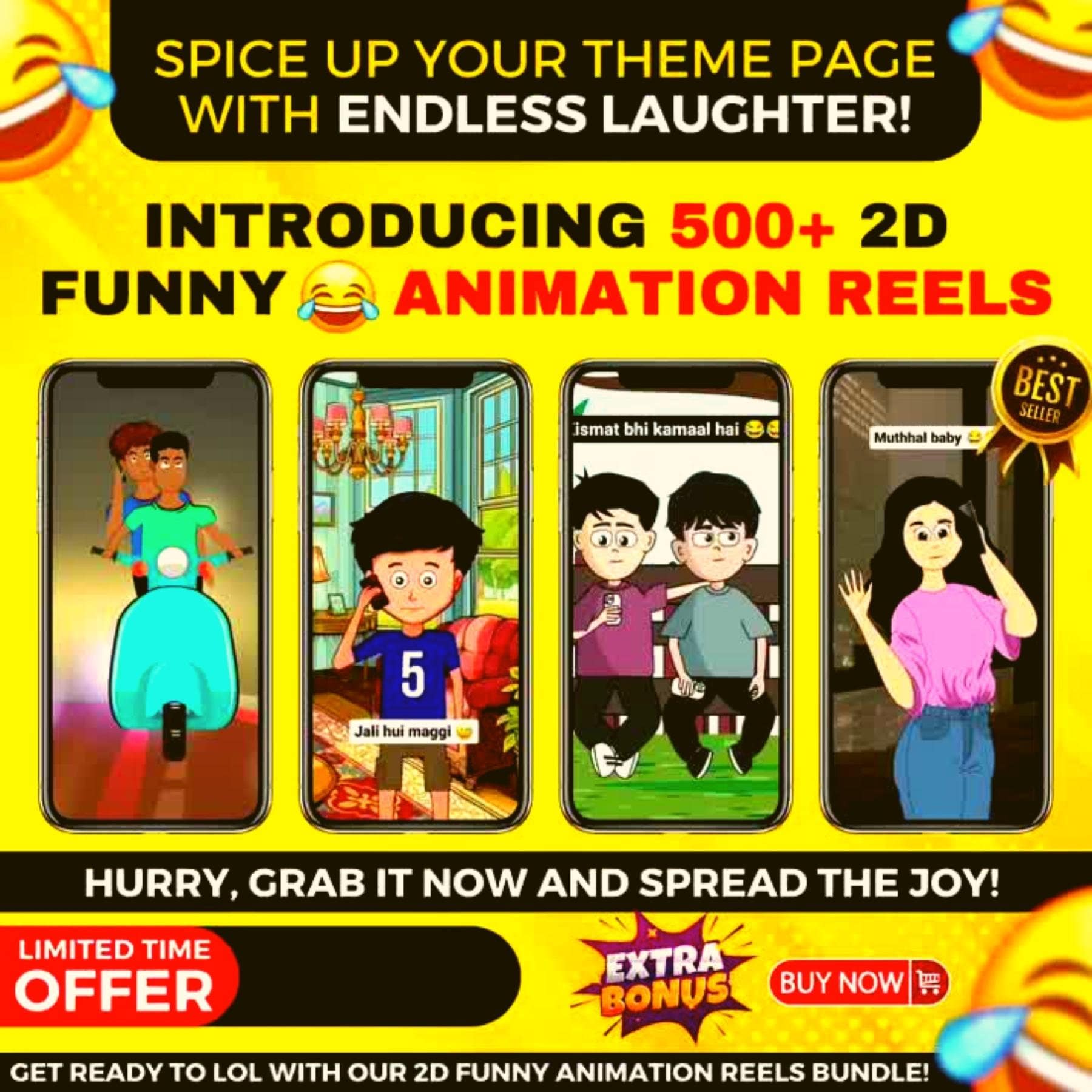 500+ Funny 2D Animation Reels/shorts Bundle in Hindi - Etsy