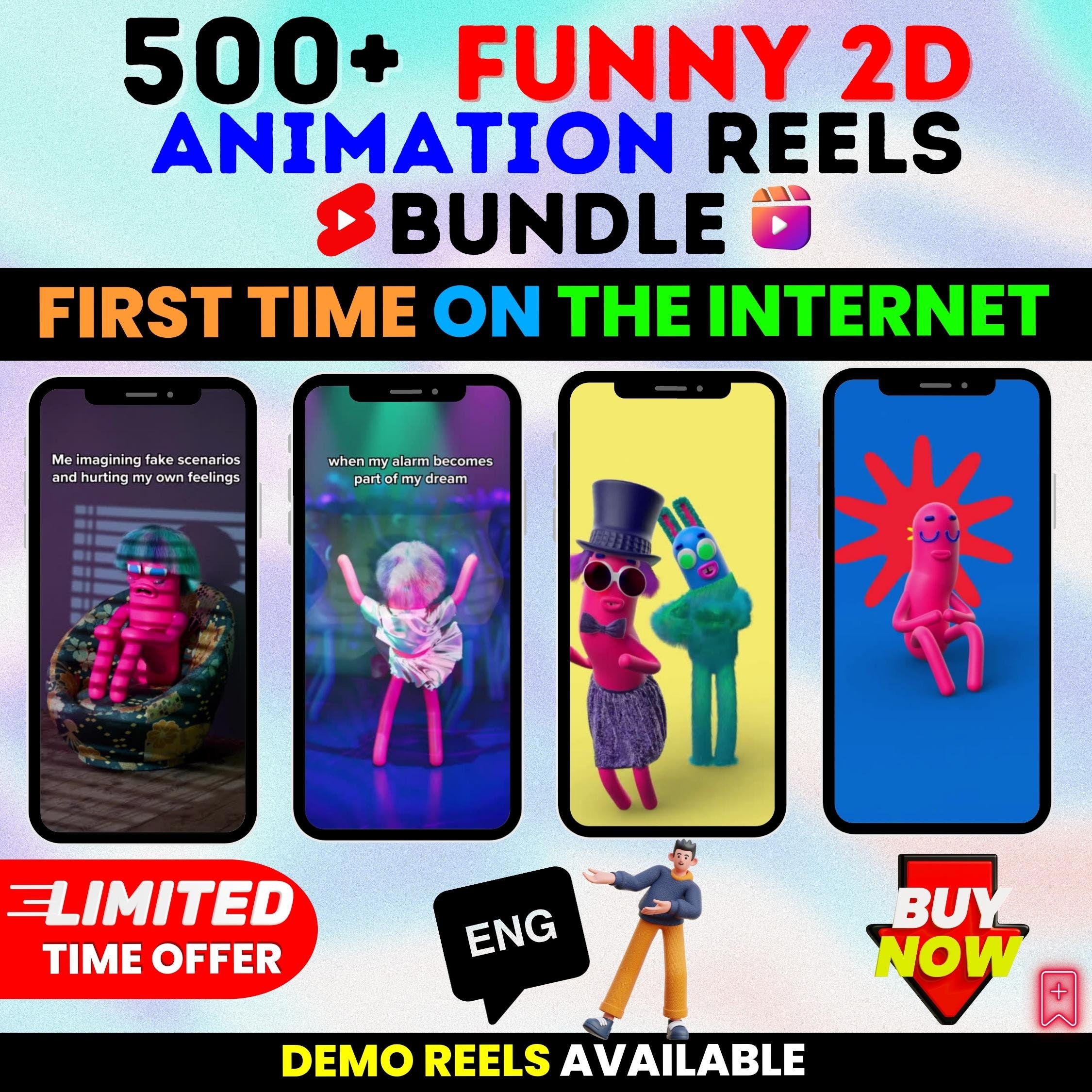 800+ Funny 2D Animation Reels/shorts Bundle in English - Etsy