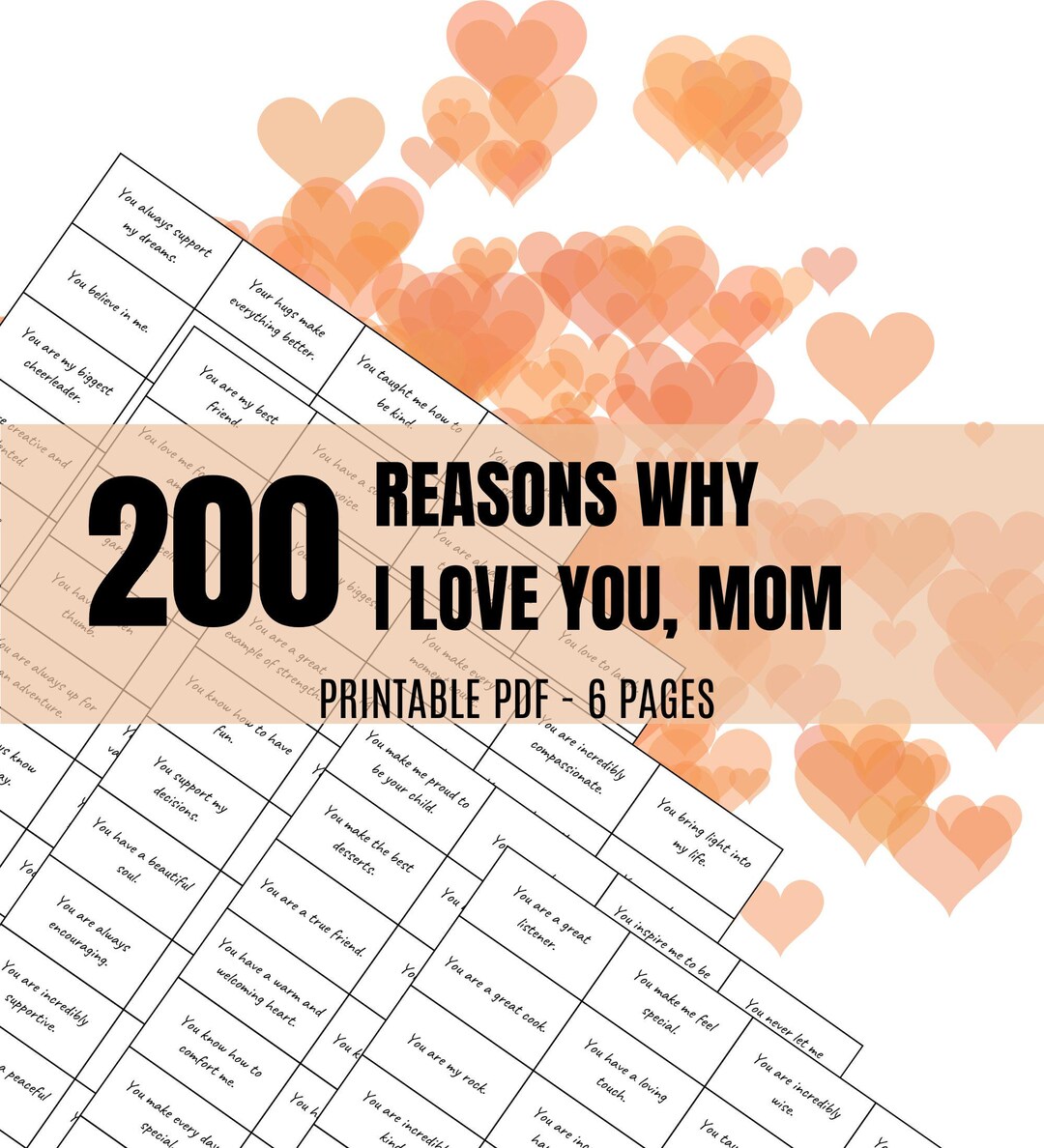 200 Reasons Why I Love My Mom, Printable Love Notes, Mom's Day Gift ...