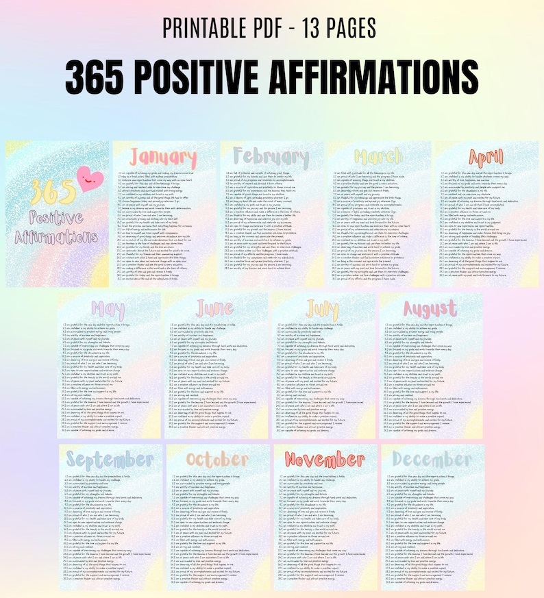 365 Positive Affirmations, Printable, Affirmations, Minimalist, Self ...