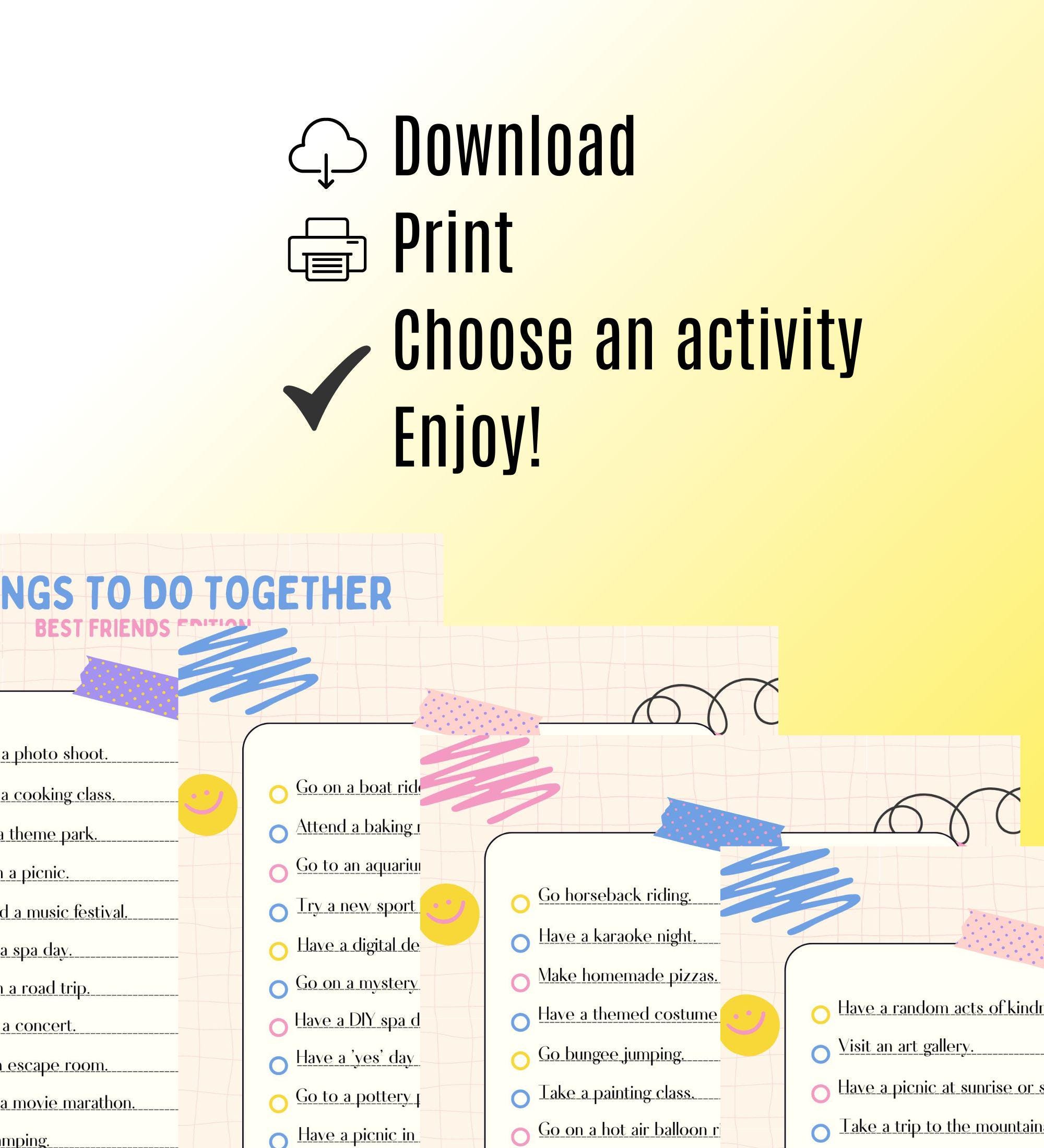 50 Things to Do Together, Printable List, Best Friend Gift, Best Friend ...
