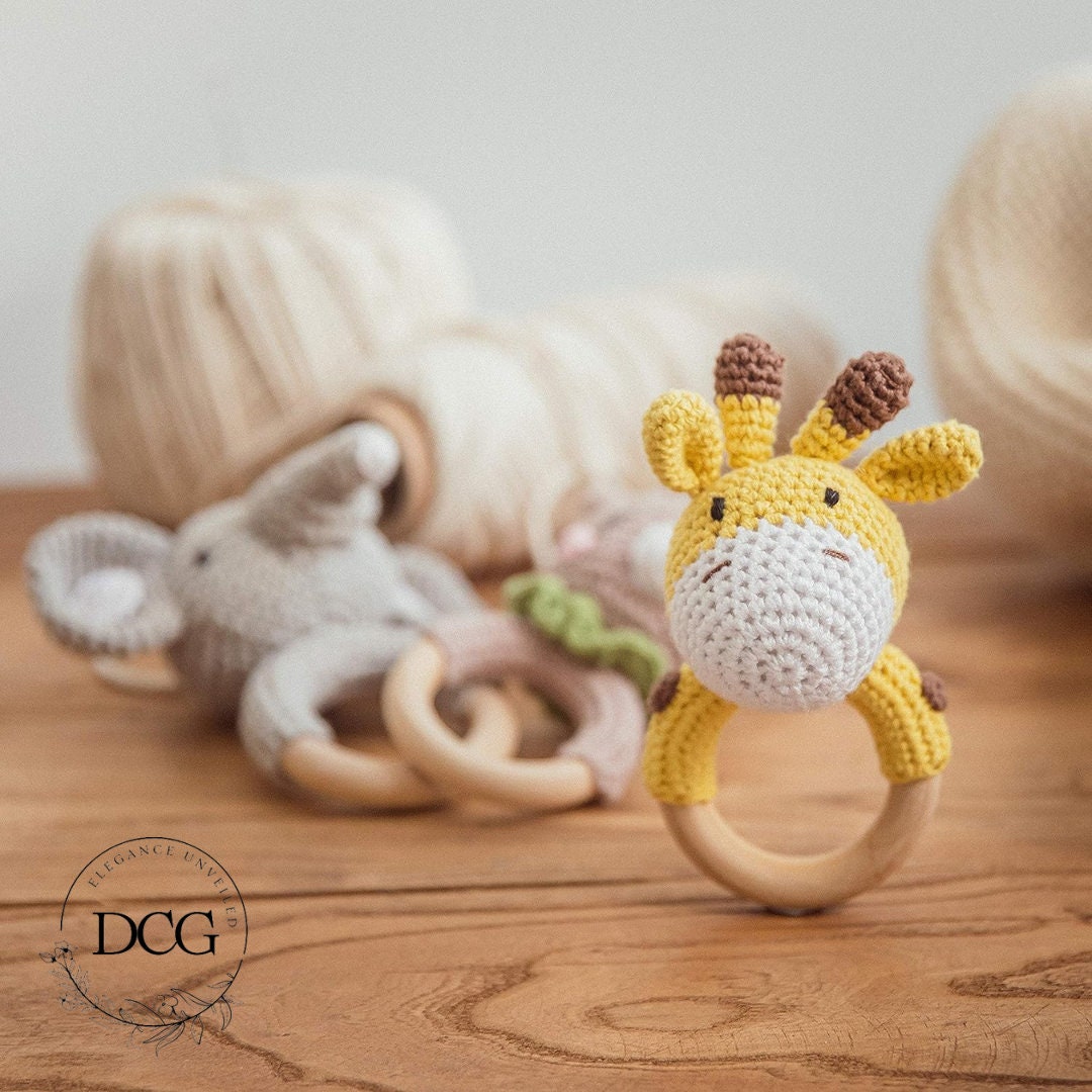 DCG Home-crocheted Baby Rattle Crochet Wood Teething Toy Baby Rattle ...