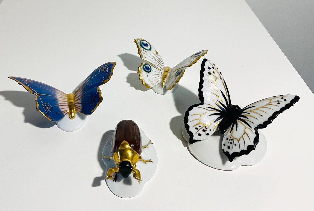 Porcelain Figurine, Four Insect. Three Butterflies and a Beetle. From ...