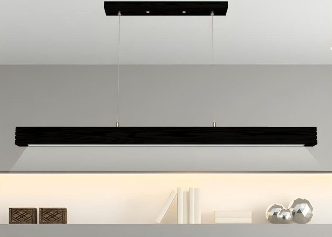 Linear Suspension Pendant Wooden Ceiling Light, Hanging Lamp, LED Wood ...