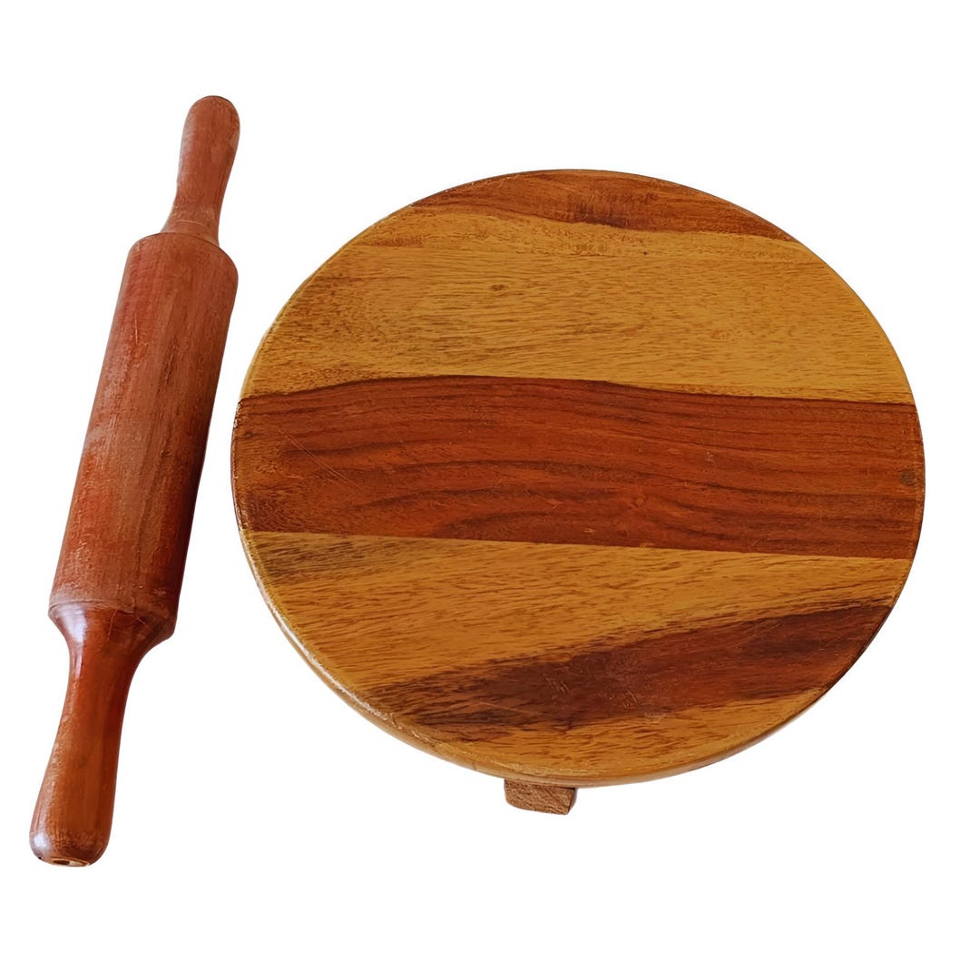 Wooden Chakla Belan Set Sheesham Wood Roti Maker Handcrafted 23.5 Cm ...