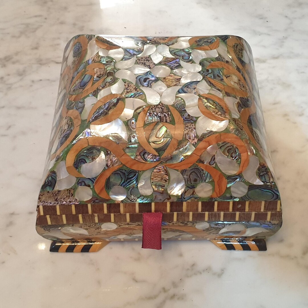 Syrian Shell and Abalone Box / Handmade Mother of Pearl Jewelry Wooden ...