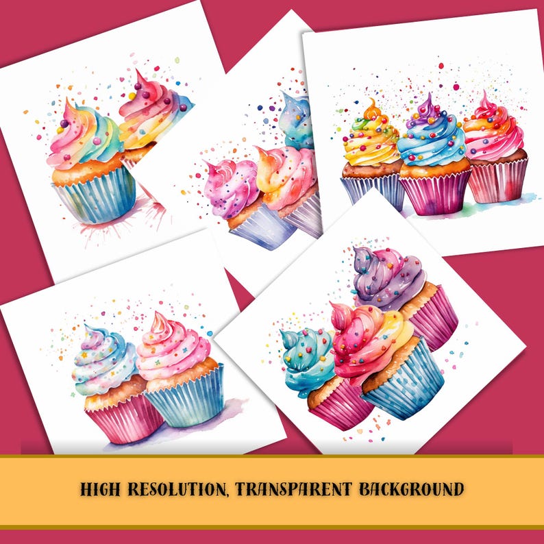 Rainbow Cupcake Clipart⎥watercolor Clipart Bundle⎥birthday Png⎥digital ...