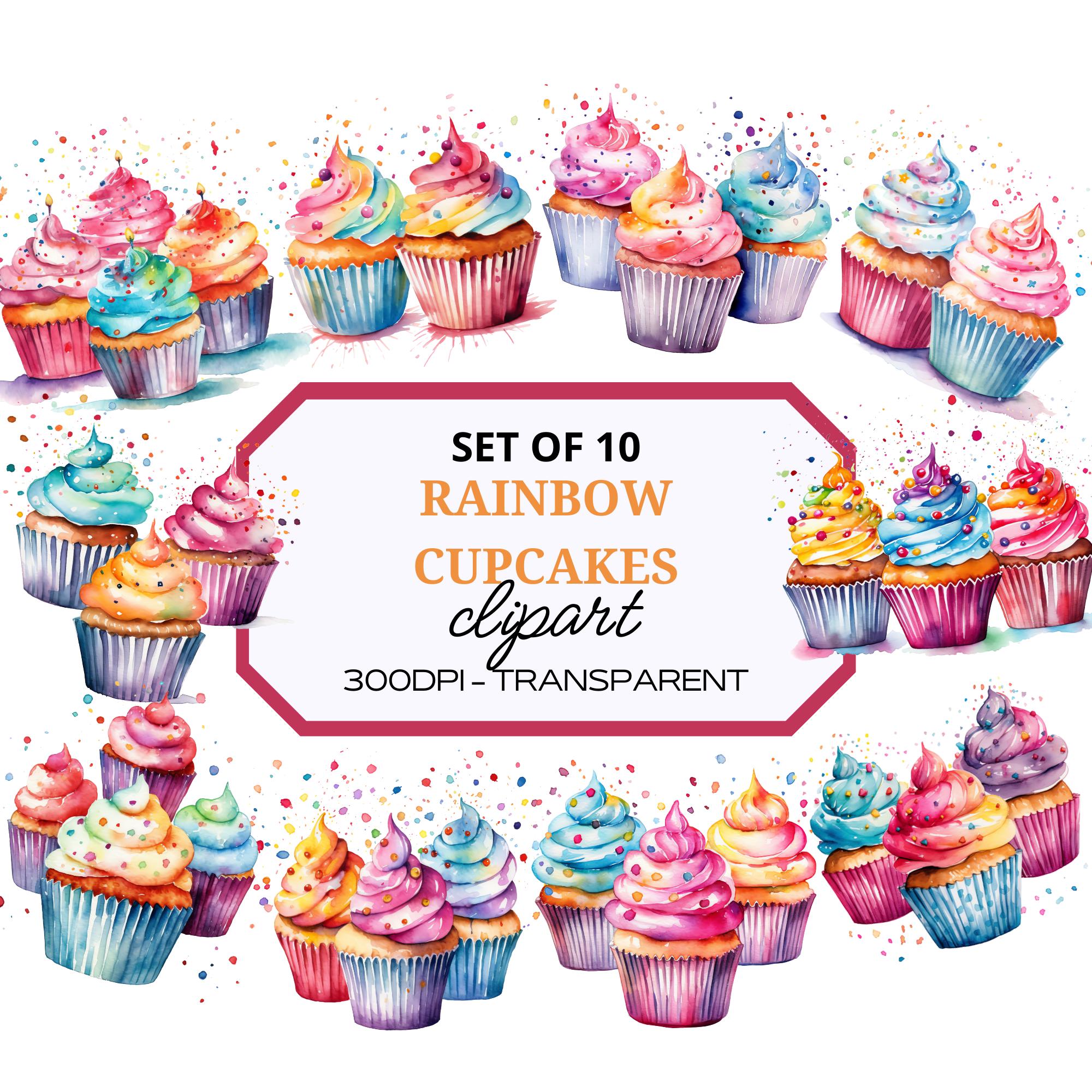 Rainbow Cupcake Clipart⎥watercolor Clipart Bundle⎥birthday Png⎥digital ...