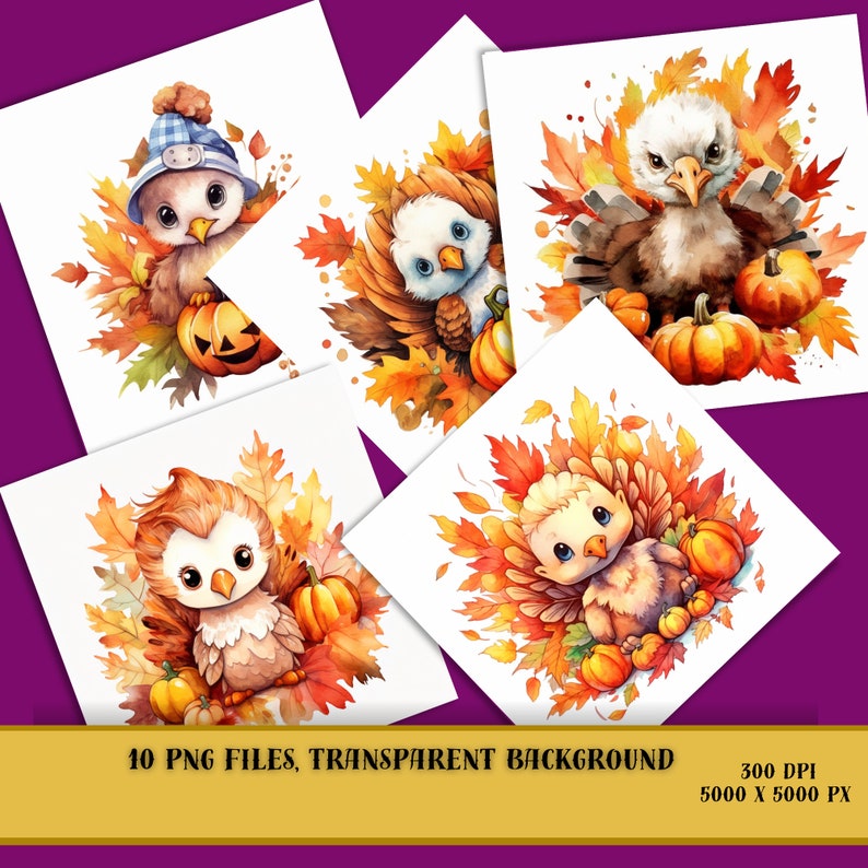 Watercolor Cute Turkey Png⎥thanksgiving Clipart⎥digital Stickers Fall ...