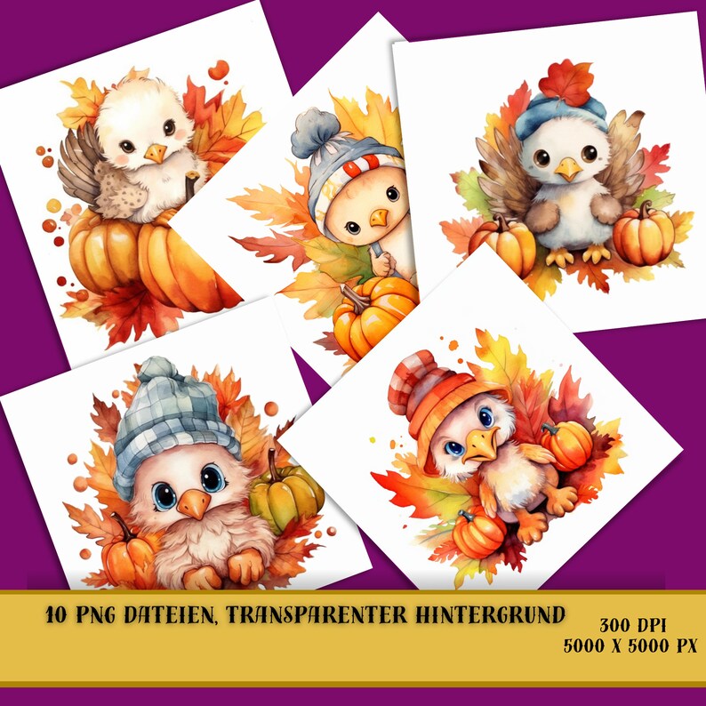 Watercolor Cute Turkey Png⎥thanksgiving Clipart⎥digital Stickers Fall ...
