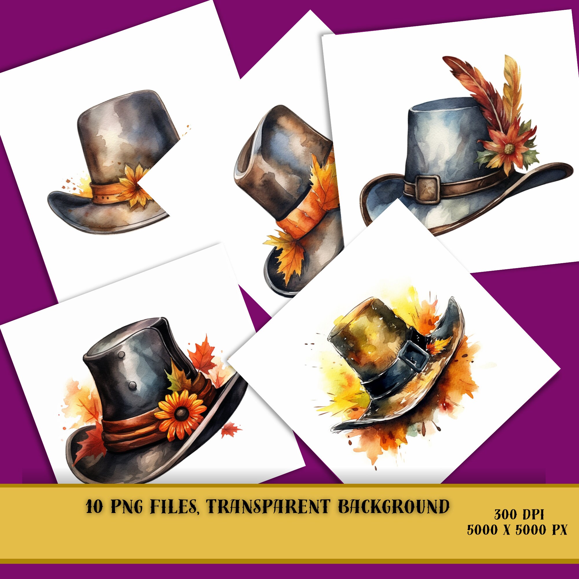 Watercolor Thanksgiving Pilgrim Hat Clipart⎥thanksgiving Clipart ...