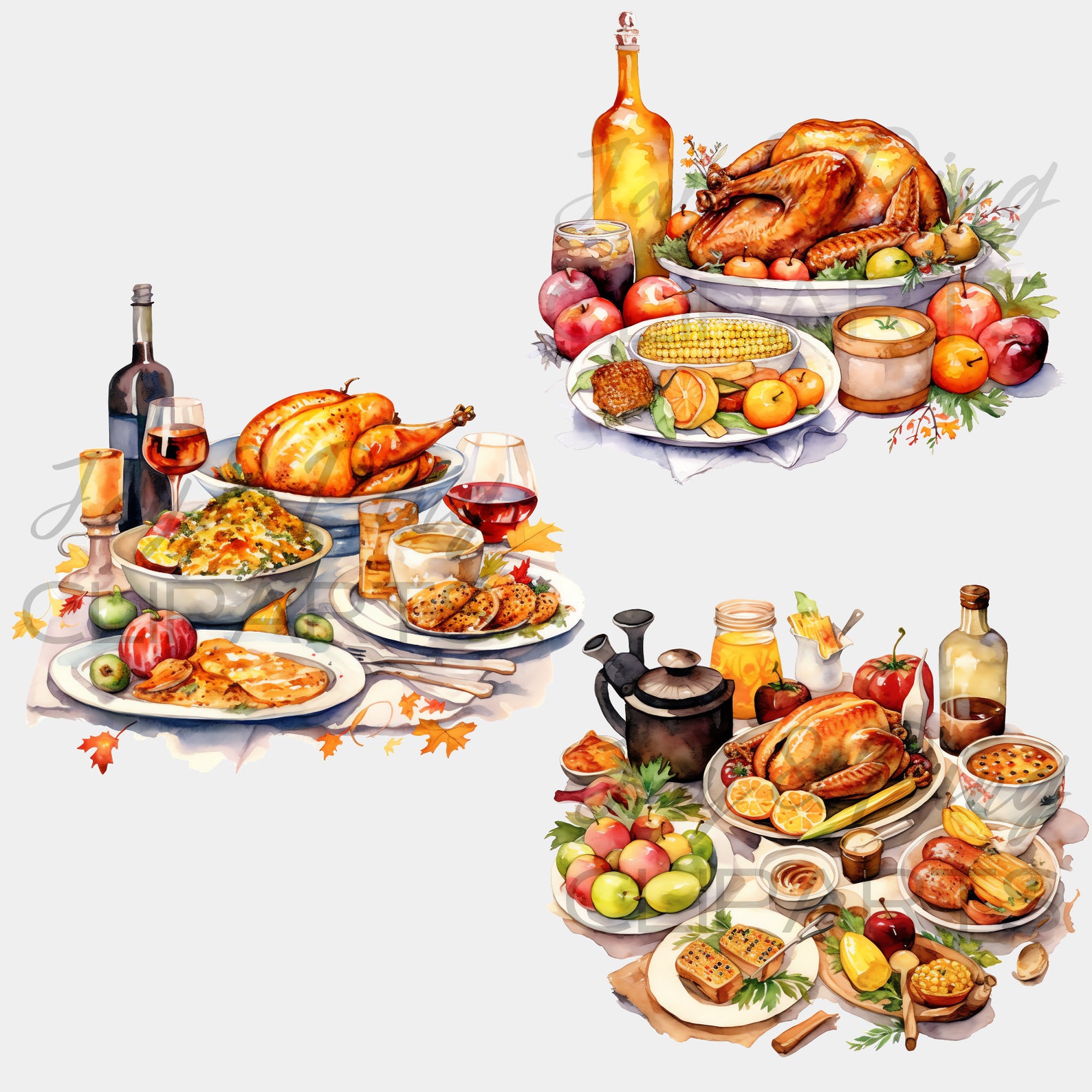 Watercolor Turkey Dinner Clipart⎥thanksgiving Clipart⎥food Clipart ...