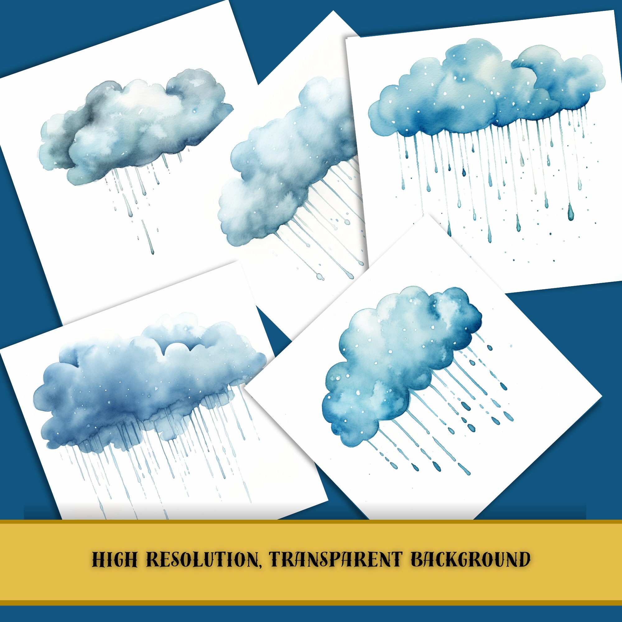 Watercolor Raining Clouds Clipart⎥goodnotes Sticker Rain⎥clipart Autumn ...