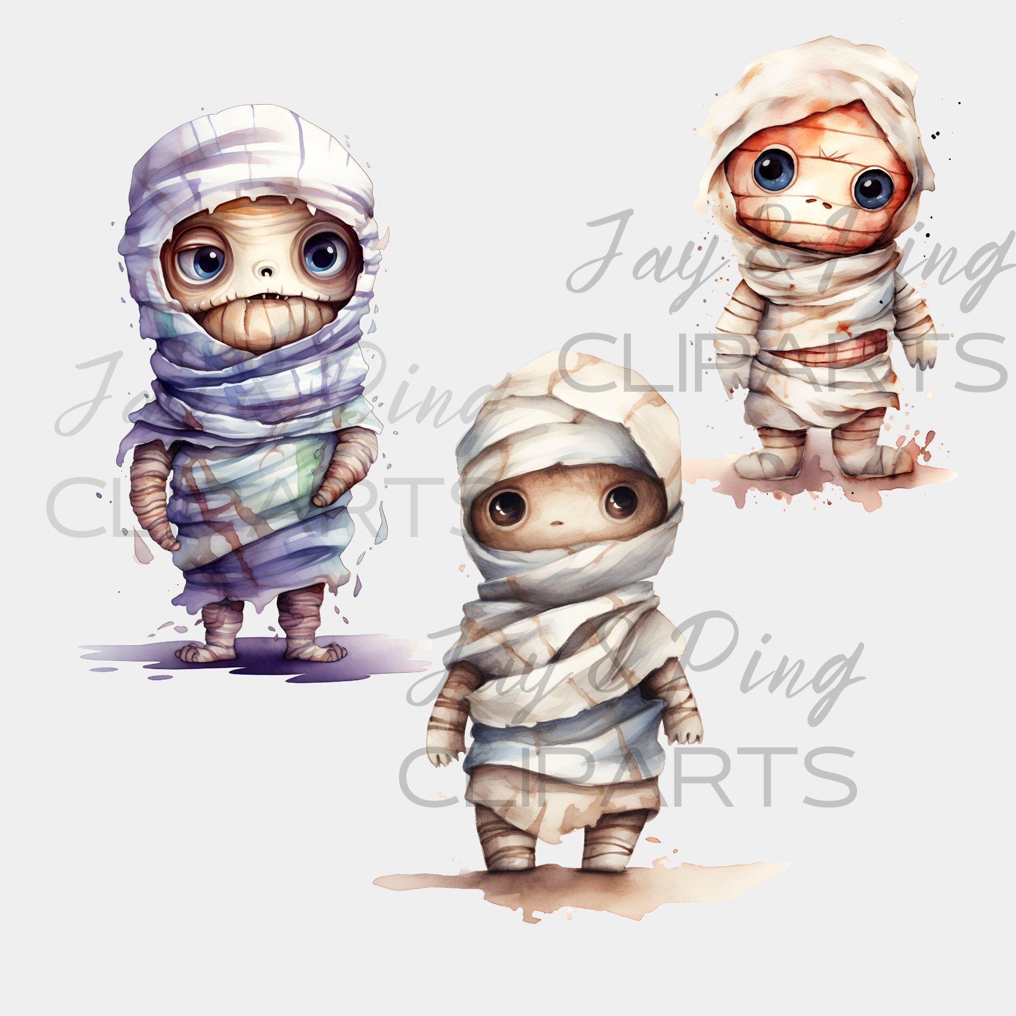 Watercolor Cute Little Mummy PNG, Halloween Clipart, Digital Stickers ...
