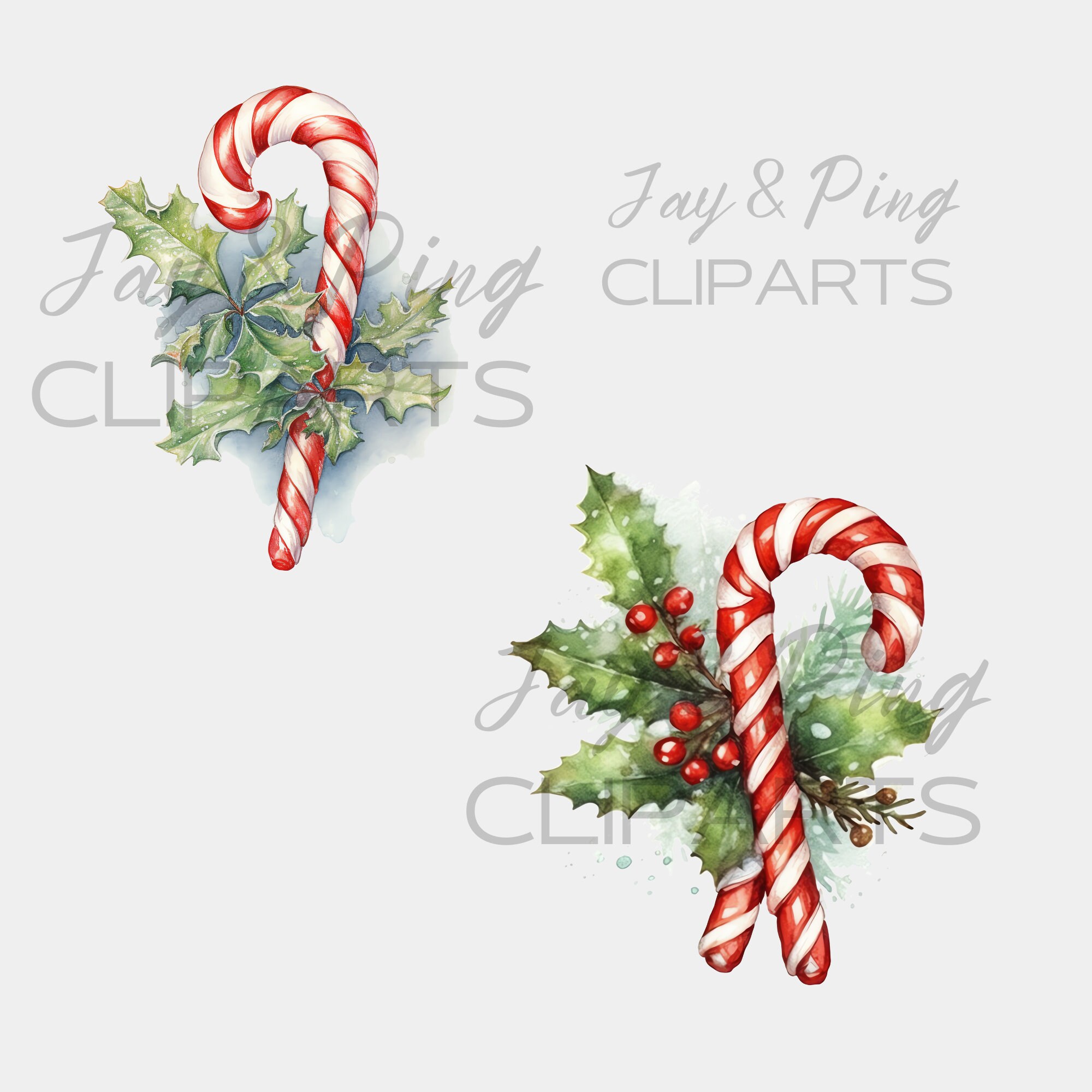 Watercolor Christmas Clipart Pngclipart Candy Cane - Etsy