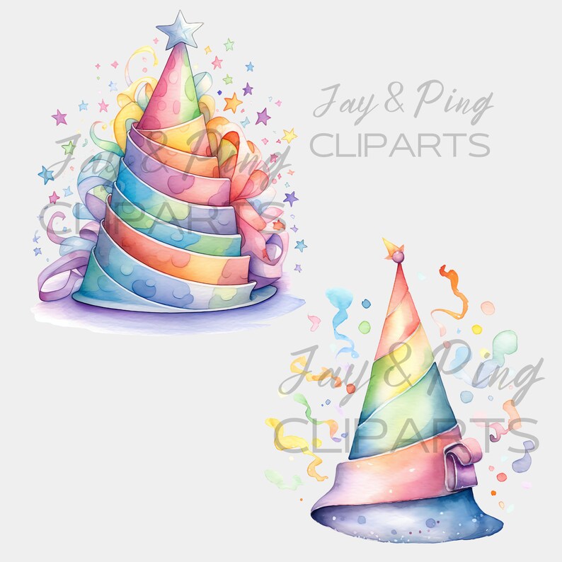 Watercolor Birthday Hatbirthday Hat Clipartdigital Stickers ...