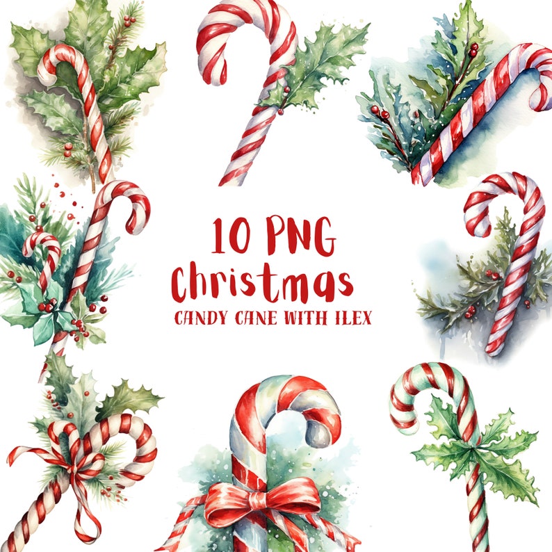 Watercolor Christmas Clipart Pngclipart Candy Cane - Etsy