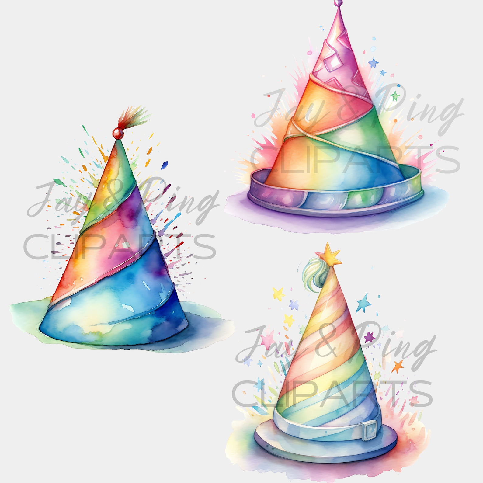 Watercolor Birthday Hatbirthday Hat Clipartdigital Stickers ...