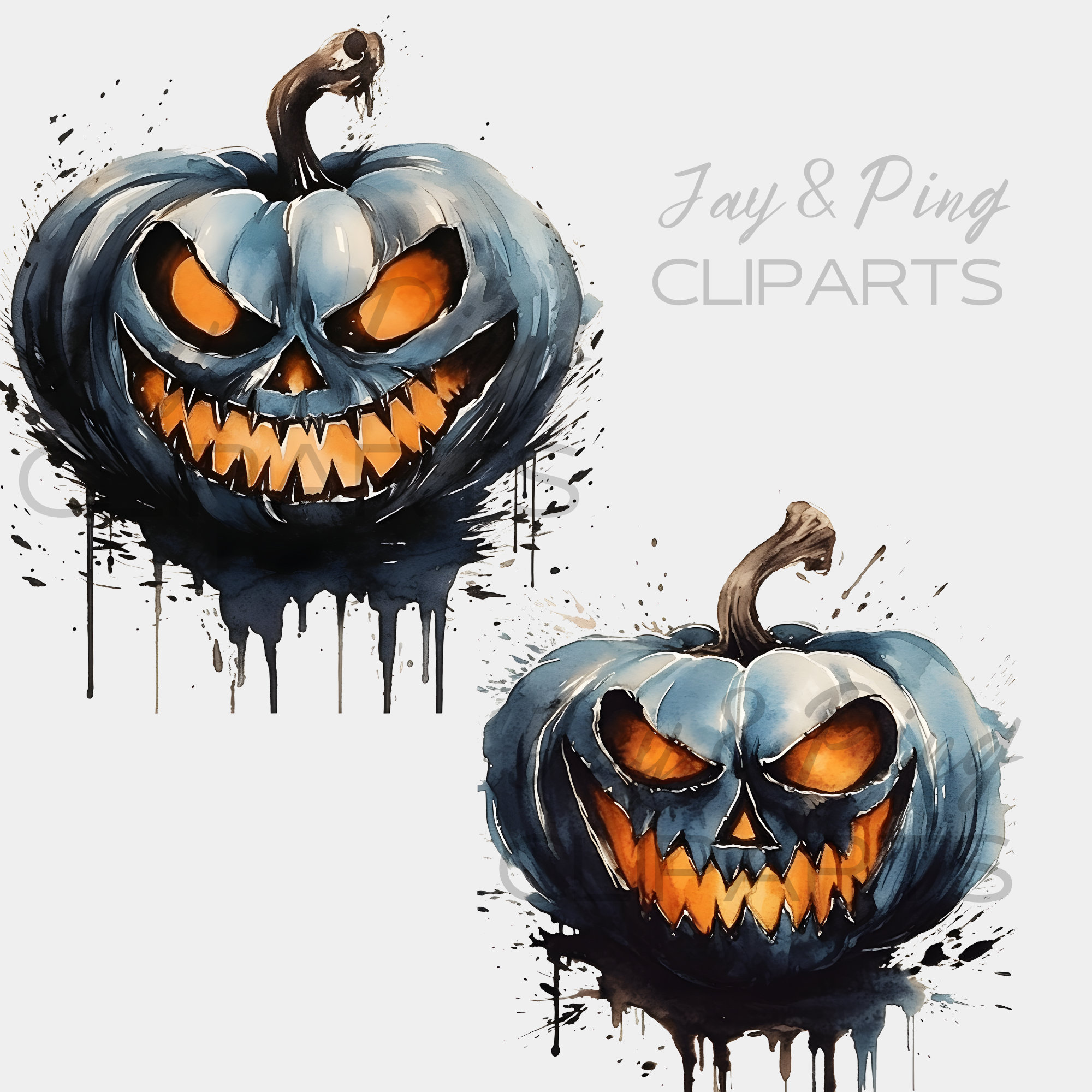Watercolor Halloween Clipart Png⎥clipart Pumpkin⎥digital Stickers ...
