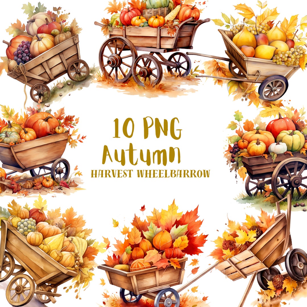 Watercolor Autumn Wheelbarrow Clipart Png⎥watercolor Fall Clipart ...