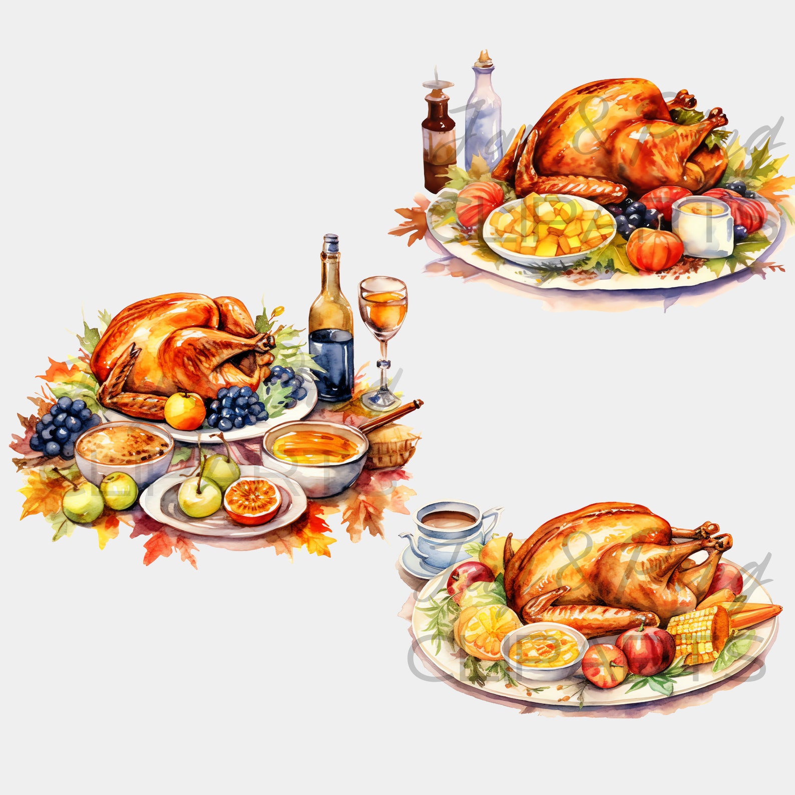 Watercolor Turkey Dinner Clipart⎥thanksgiving Clipart⎥food Clipart ...