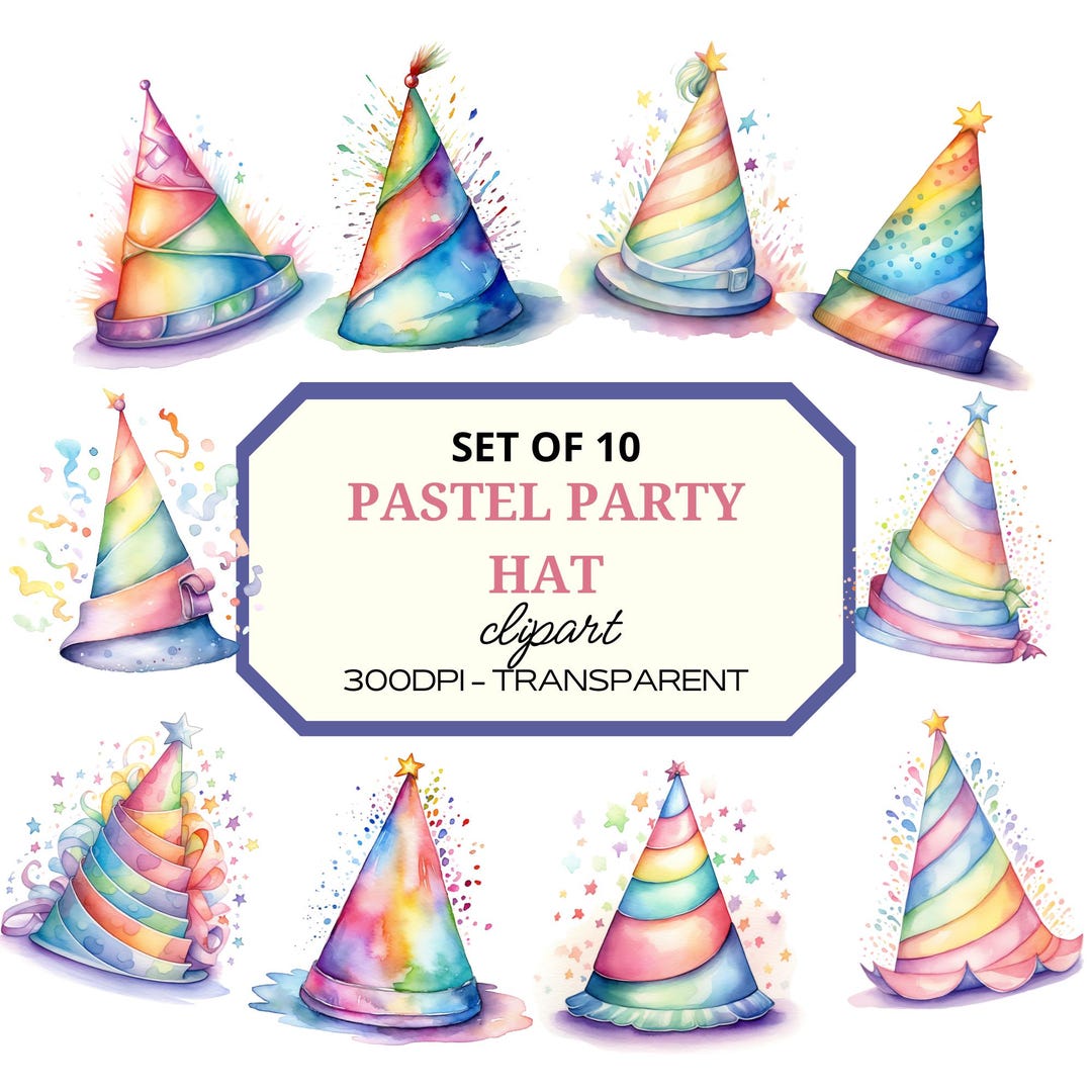 Watercolor Party Hat PNG - Digital Birthday Hat Art in Pastel Tones ...