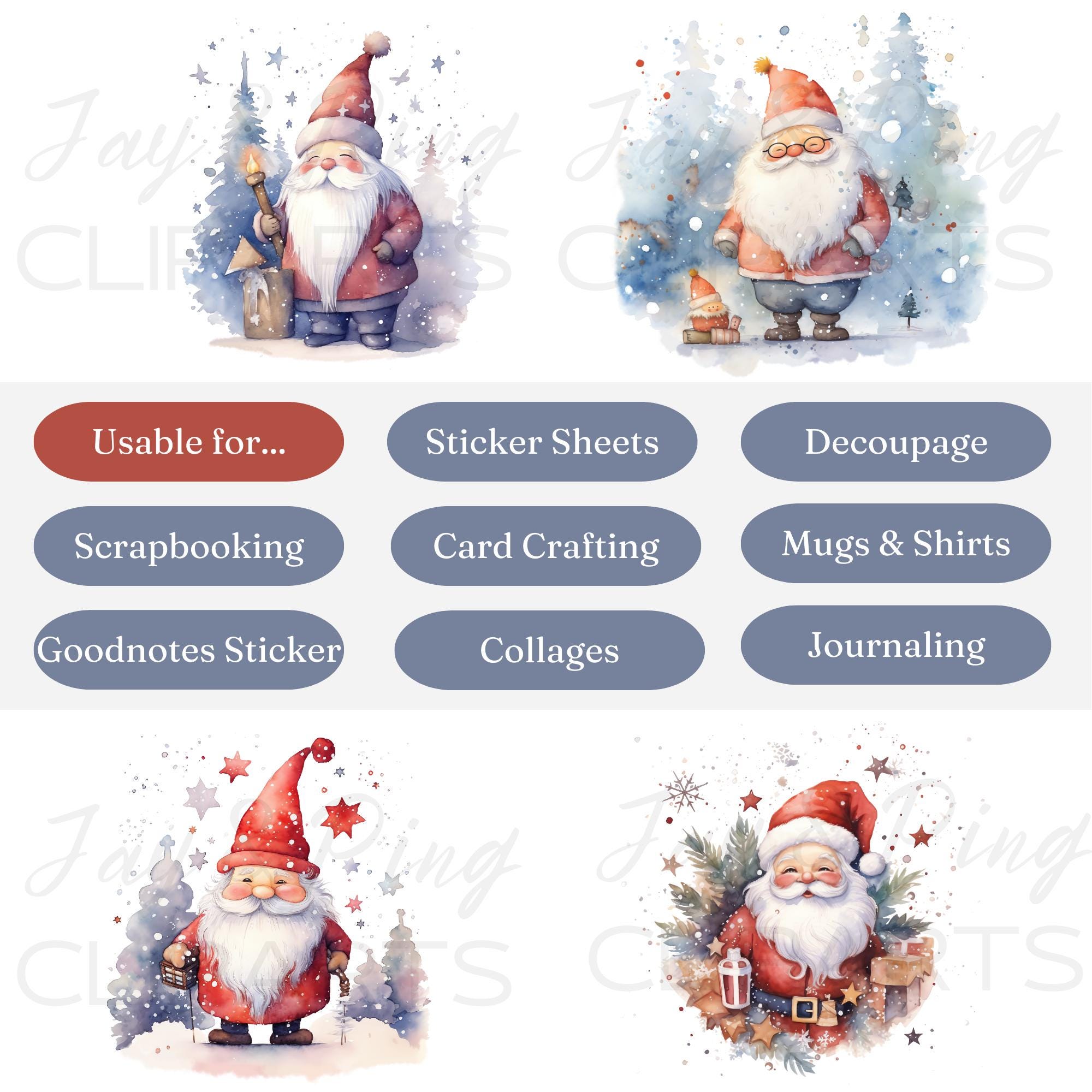 Cute Santa Claus Clipart⎥watercolor Clip Art Bundle⎥digital Stickers ...