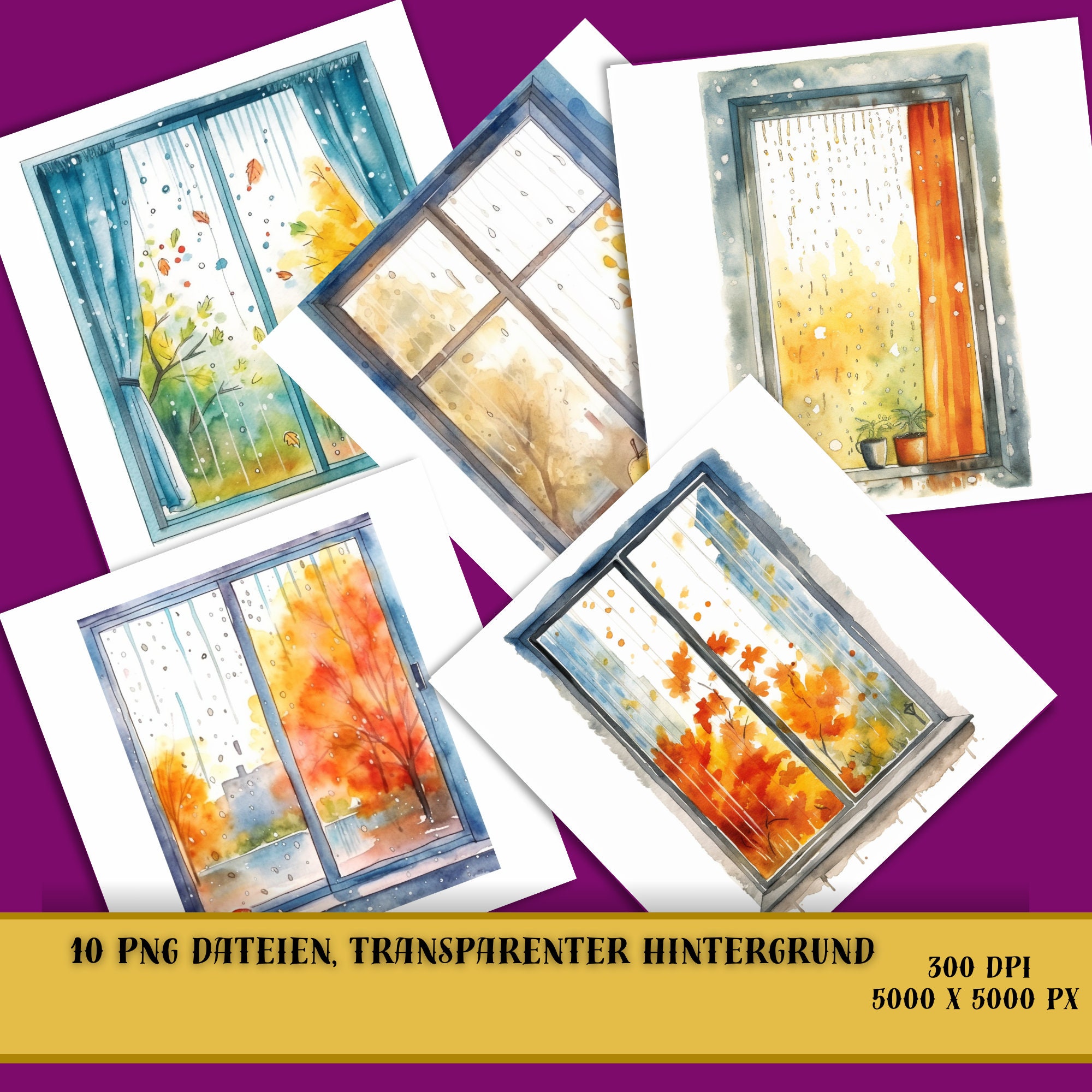 Watercolor Rainy Window Clipart Png⎥clipart Autumn Fall⎥watercolor ...
