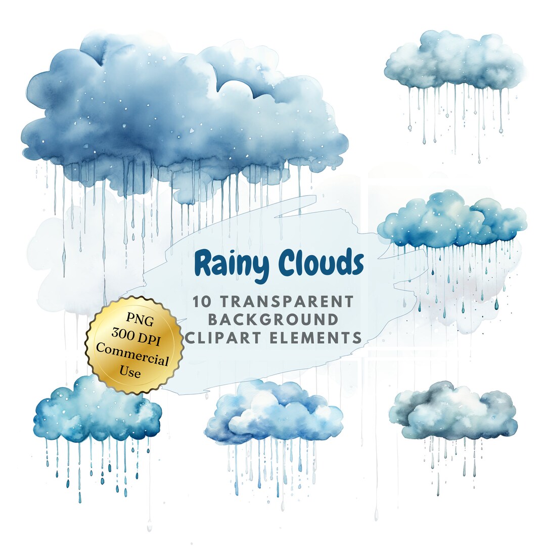 Watercolor Raining Clouds Clipart⎥goodnotes Sticker Rain⎥clipart Autumn ...