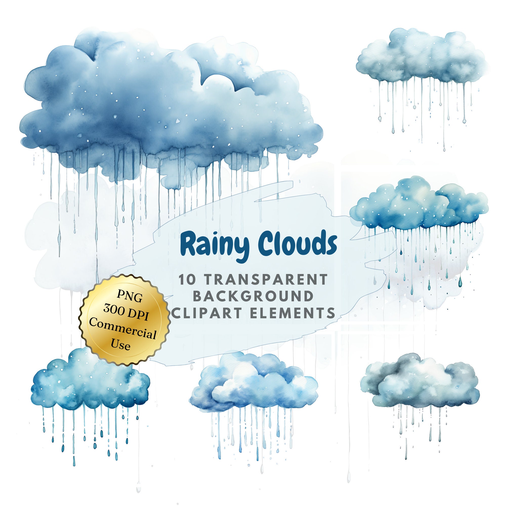 Watercolor Raining Clouds Clipart⎥goodnotes Sticker Rain⎥clipart Autumn ...