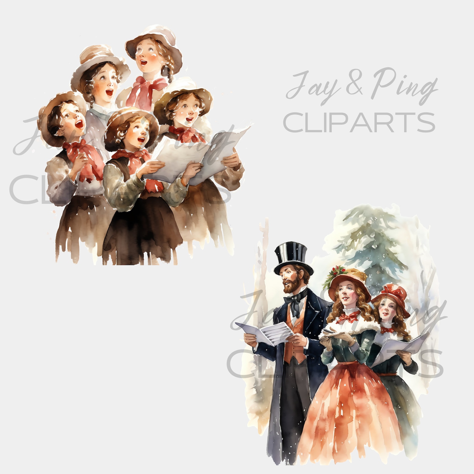 Watercolor Caroler Singer Clipart⎥christmas Png⎥digital Stickers ...