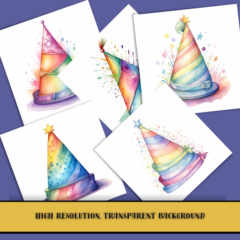 Watercolor Party Hat PNG - Digital Birthday Hat Art in Pastel Tones ...
